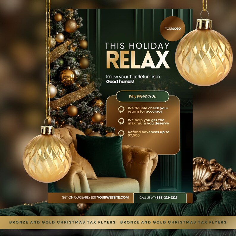 Christmas Tax Flyer Templates, Gold Bronze Design (canva Editable) - Etsy