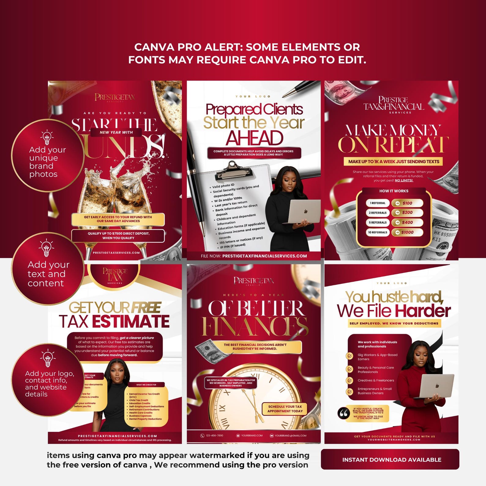 Red and Gold Tax Prep Marketing Designs | Editable Social Media Flyers ...
