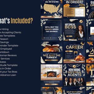 Blue & Gold Tax Prep Canva Templates, Thanksgiving Social Media ...