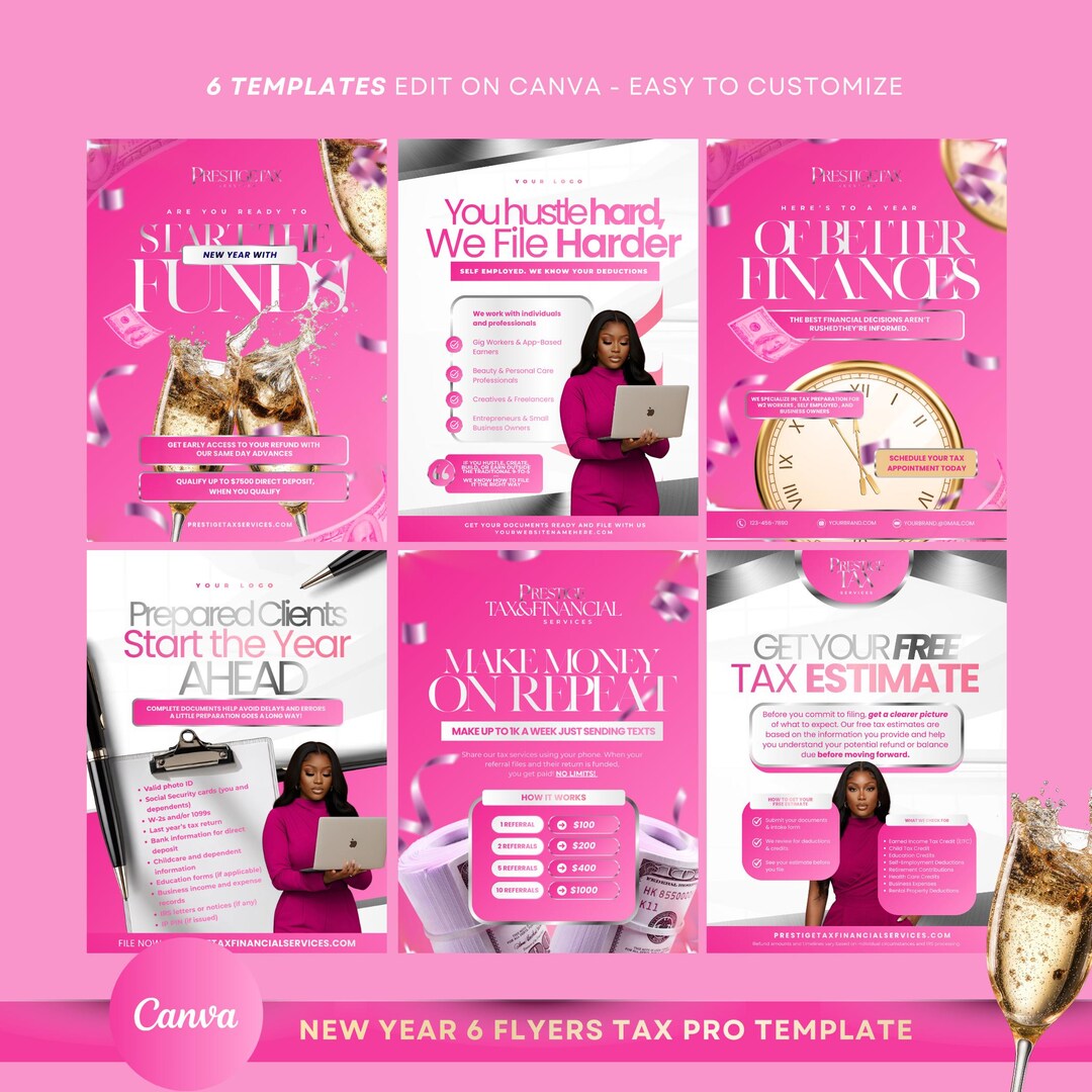 Pink Tax Prep Marketing Designs | Editable Social Media Flyers for Tax ...