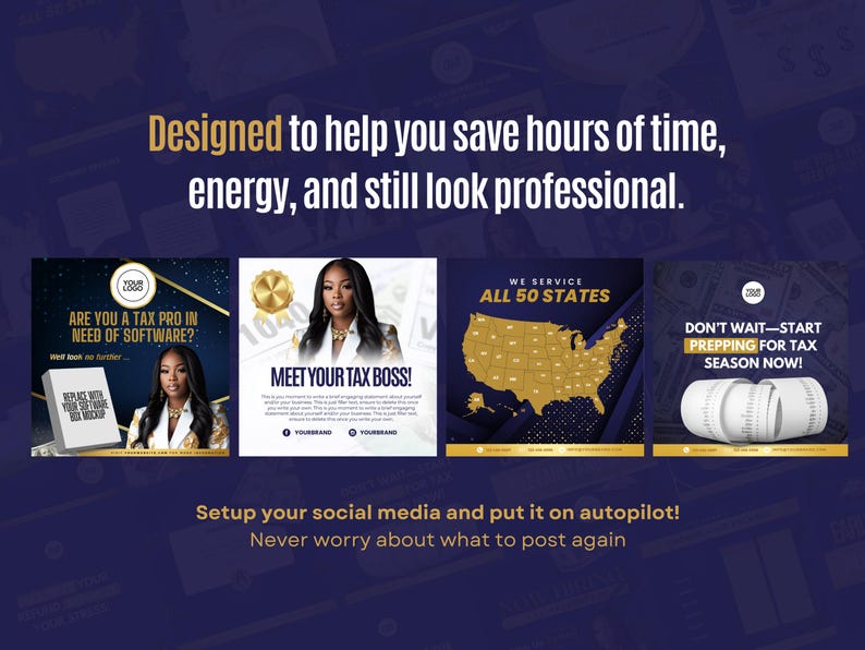 36 Blue and Gold Tax Prep Templates, Tax Prep Bundle Editable Tax ...