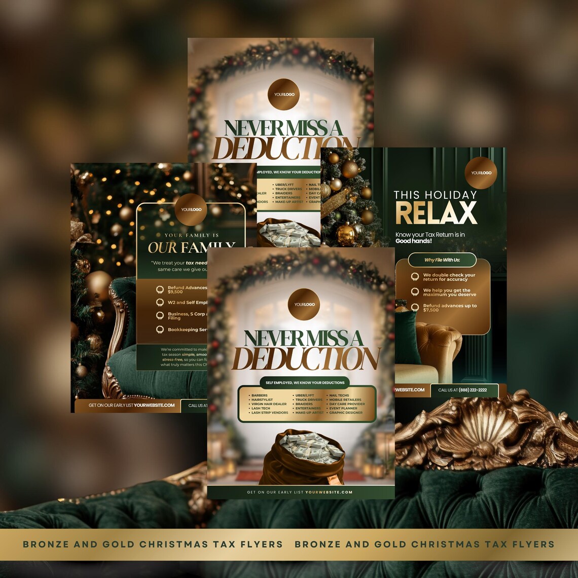 Christmas Tax Flyer Templates, Gold Bronze Design (canva Editable) - Etsy