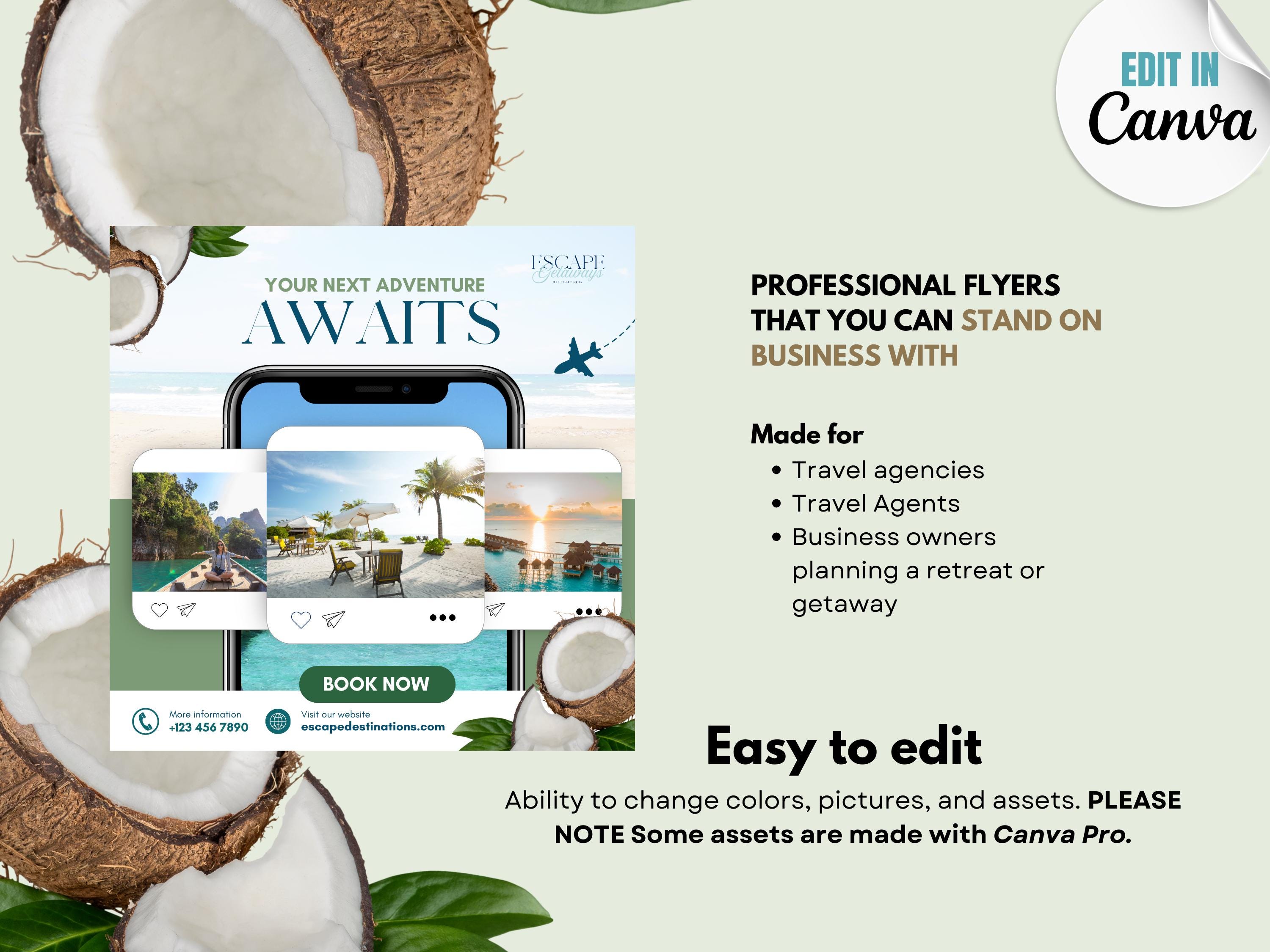 DIY Travel Agent Flyer, Luxurious Vacation Template (canva Editable) - Etsy