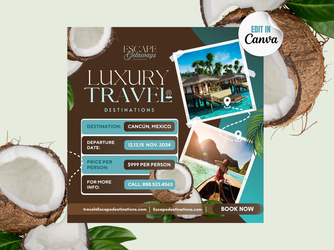 Luxury Travel Flyer Template, Canva Editable - Etsy
