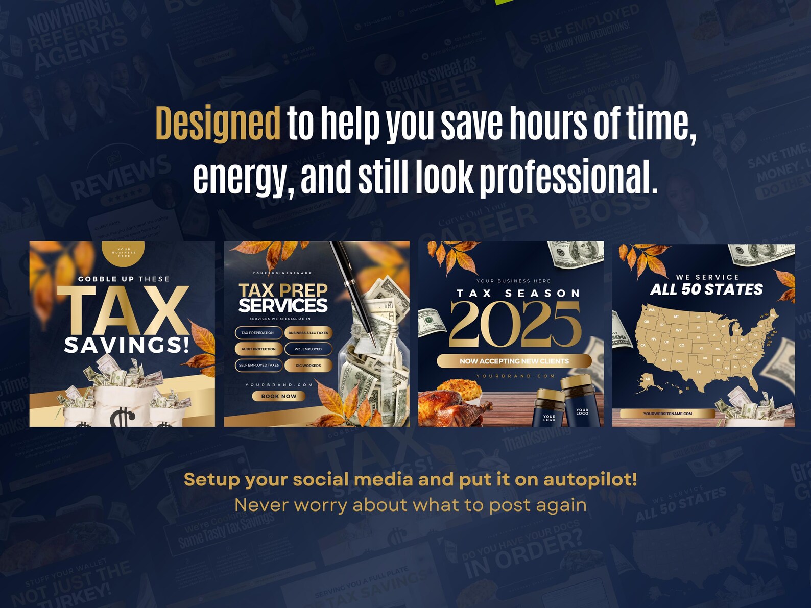 20 Blue and Gold Tax Prep Templates, Thanksgiving Bundle Editable Tax ...
