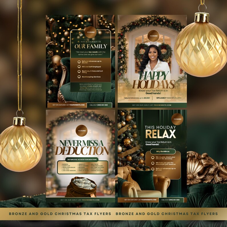 Christmas Tax Flyer Templates, Gold Bronze Design (canva Editable) - Etsy