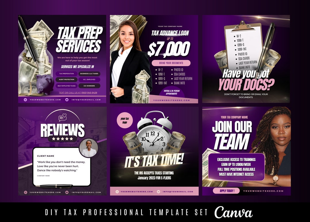 Tax Prep Flyer Template Set Fully Customizable on Canva - Etsy