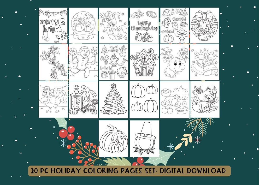 20 Pc Holiday Coloring Bundle / Coloring Pages / Christmas Coloring ...
