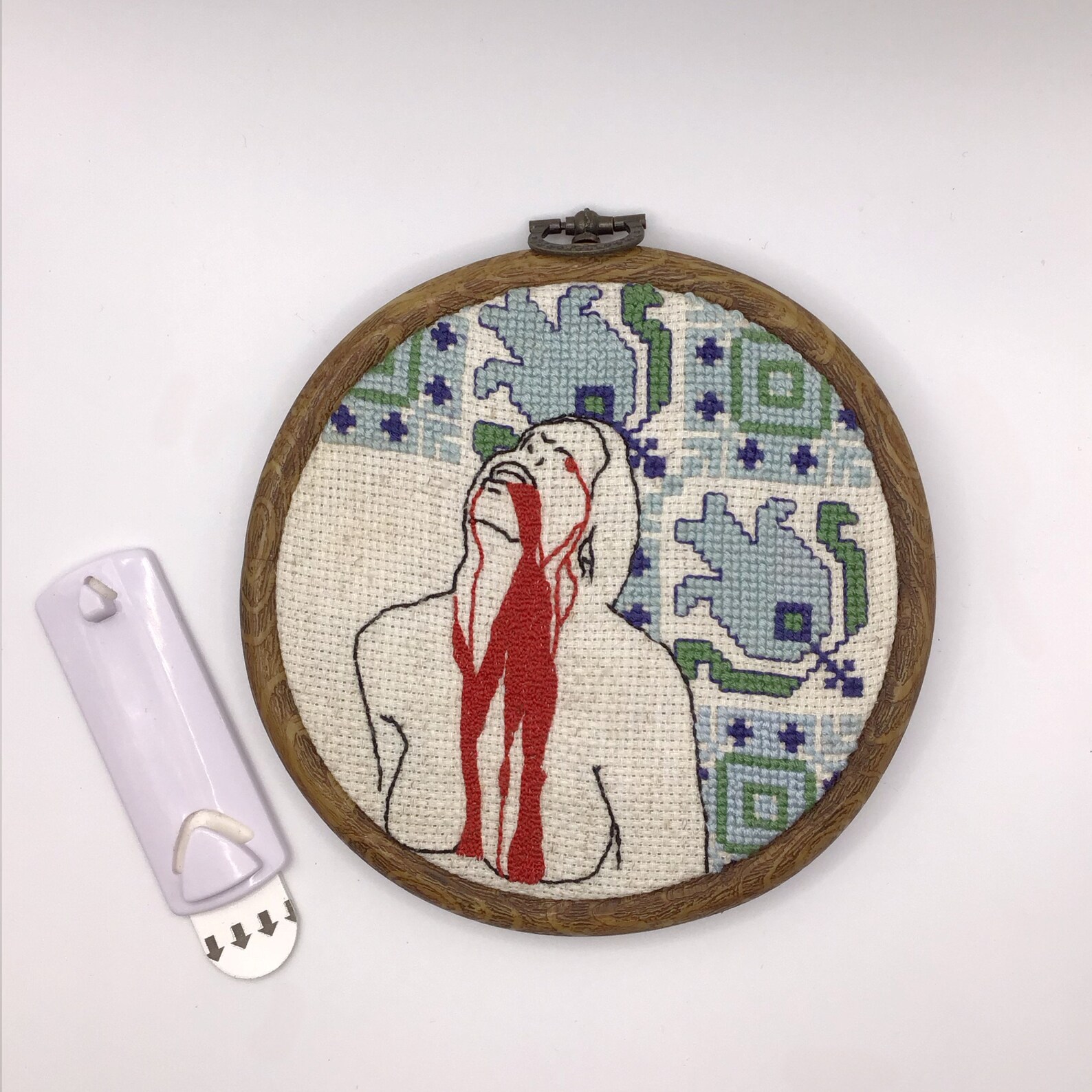 Woman Crying Blood Fountain Cross Stitch - Completed Wall Art - Gothic ...