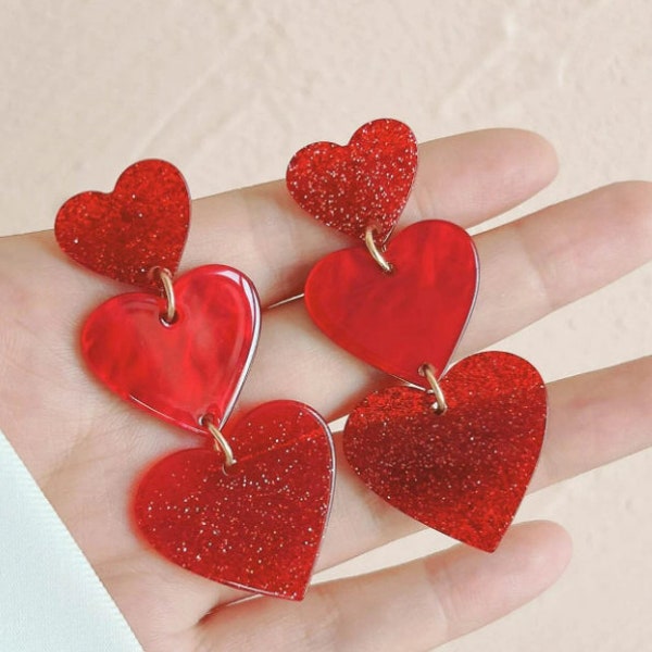 Red Heart Earrings - Etsy