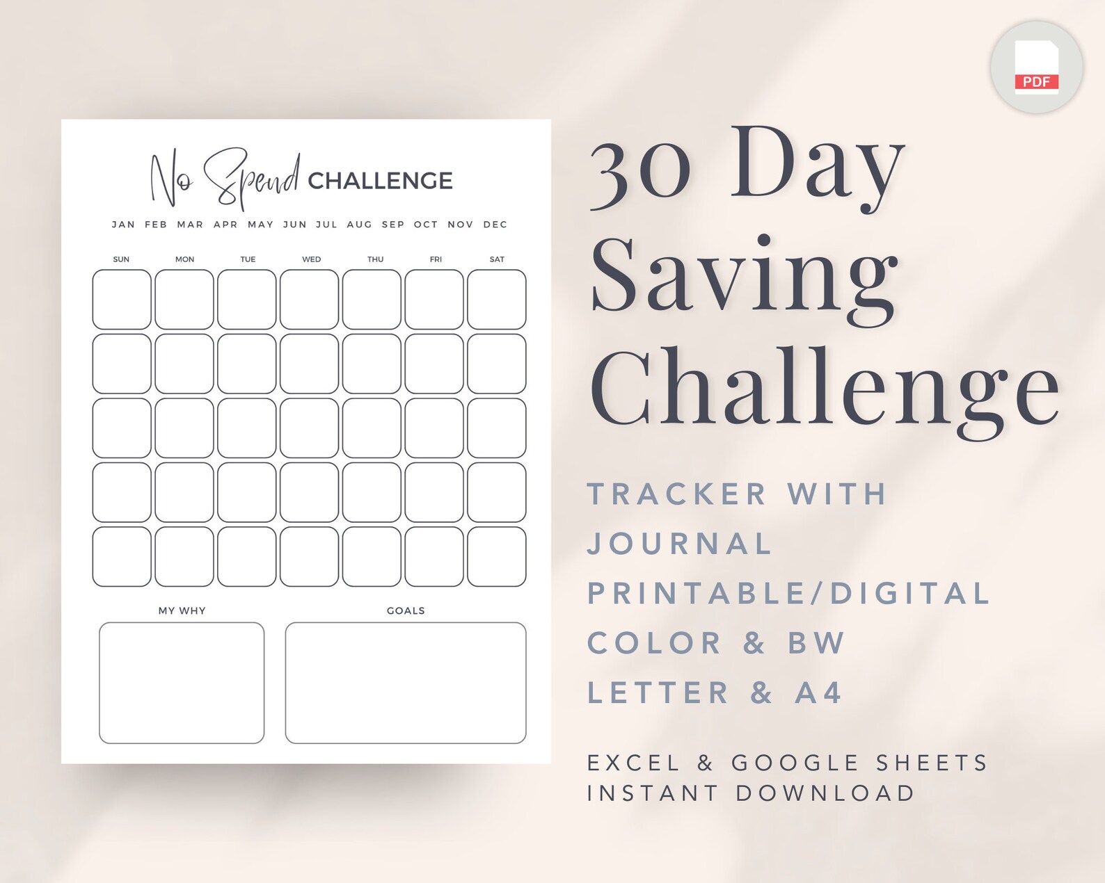 30 Day Saving Challenge Printable No Spend Money Saving Challenge ...