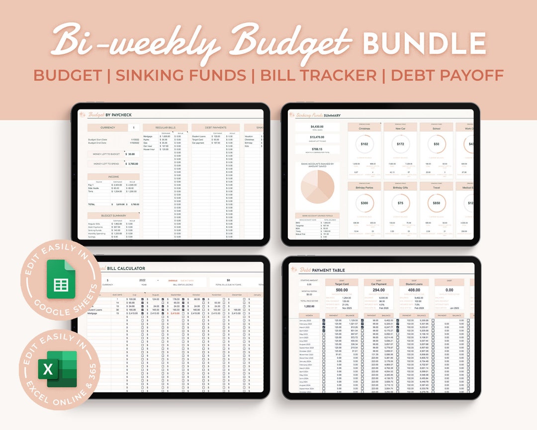 Excel Bi-weekly Budget Template Bundle, Monthly Budget Spreadsheet ...