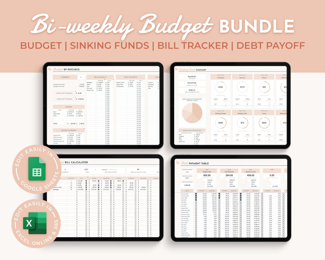 Excel Bi-weekly Budget Template Bundle Monthly Budget - Etsy