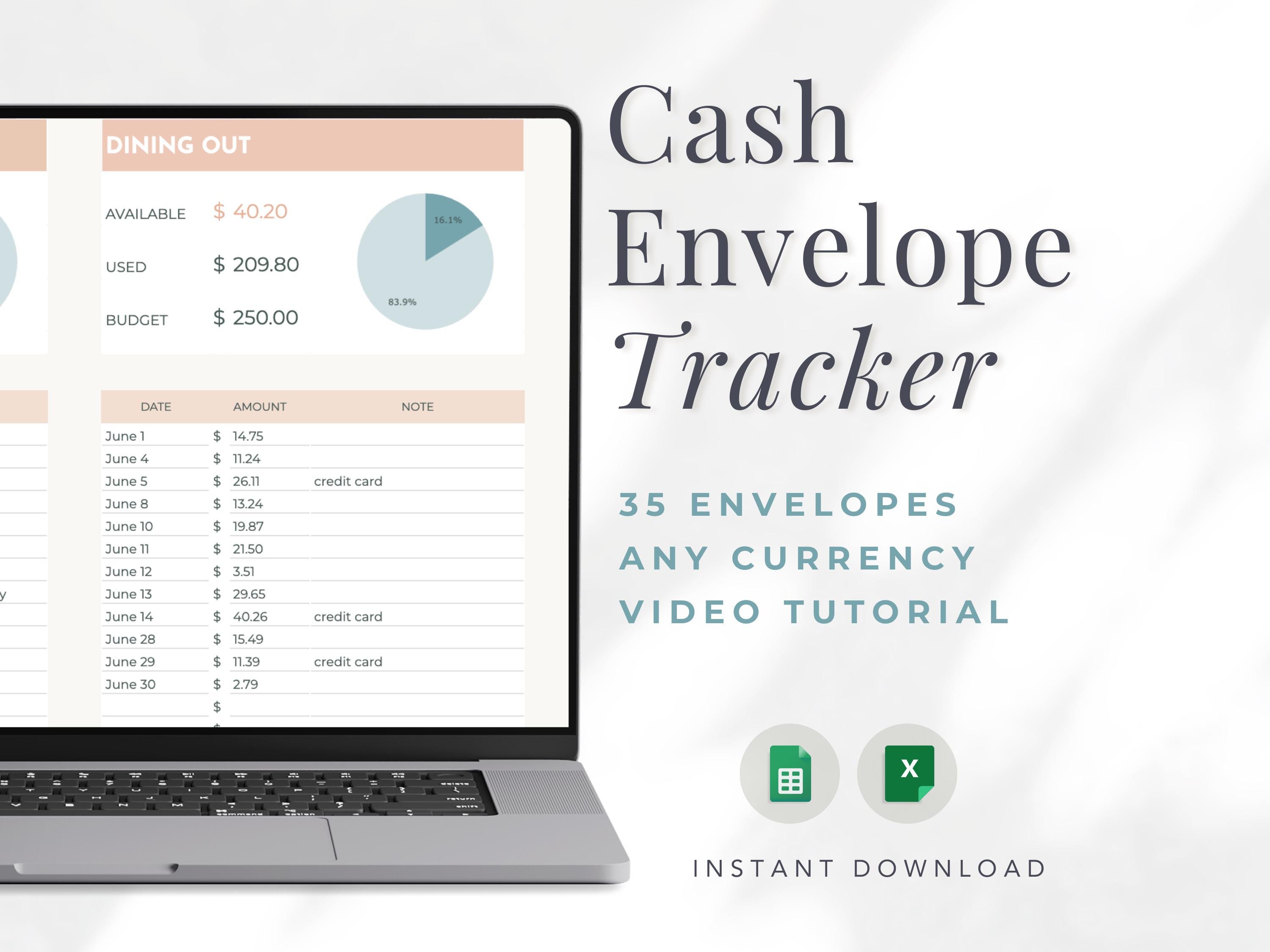 Digital Cash Envelope Tracker, 35 Envelopes (google Sheets and Excel ...