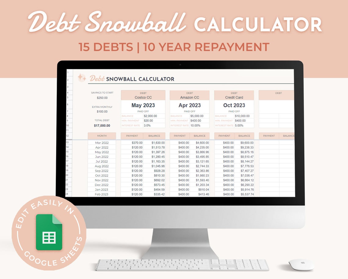 Debt Snowball Calculator Debt Snowball Spreadsheet Budget - Etsy