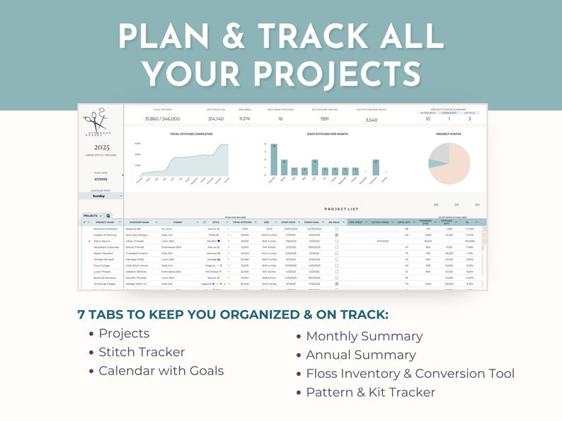 Cross Stitch Project Planner Craft Hobby Habit Tracker WIP Stitching ...