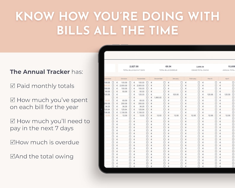 Bill Tracker Spreadsheet: Annual Budget, Excel & Google Sheets - Etsy