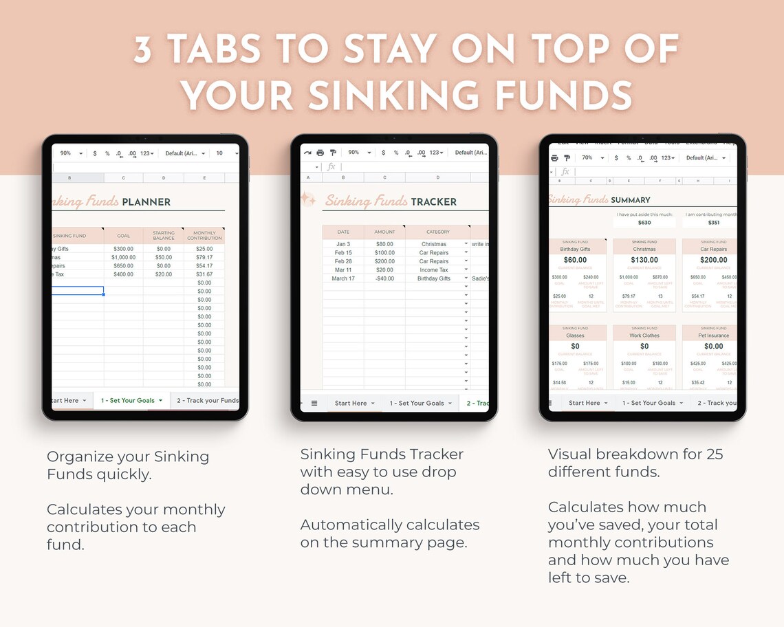 Sinking Funds Tracker Spreadsheet, Excel Budget Spreadsheet, Savings ...