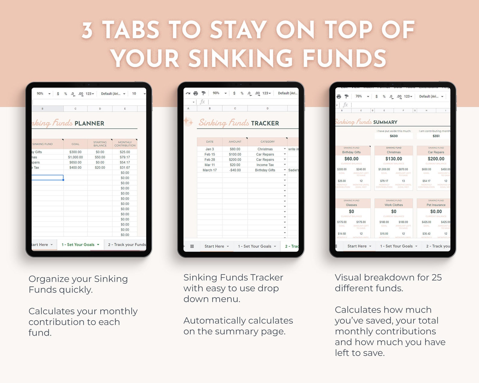 Sinking Funds Tracker Spreadsheet, Excel Budget Spreadsheet, Savings ...