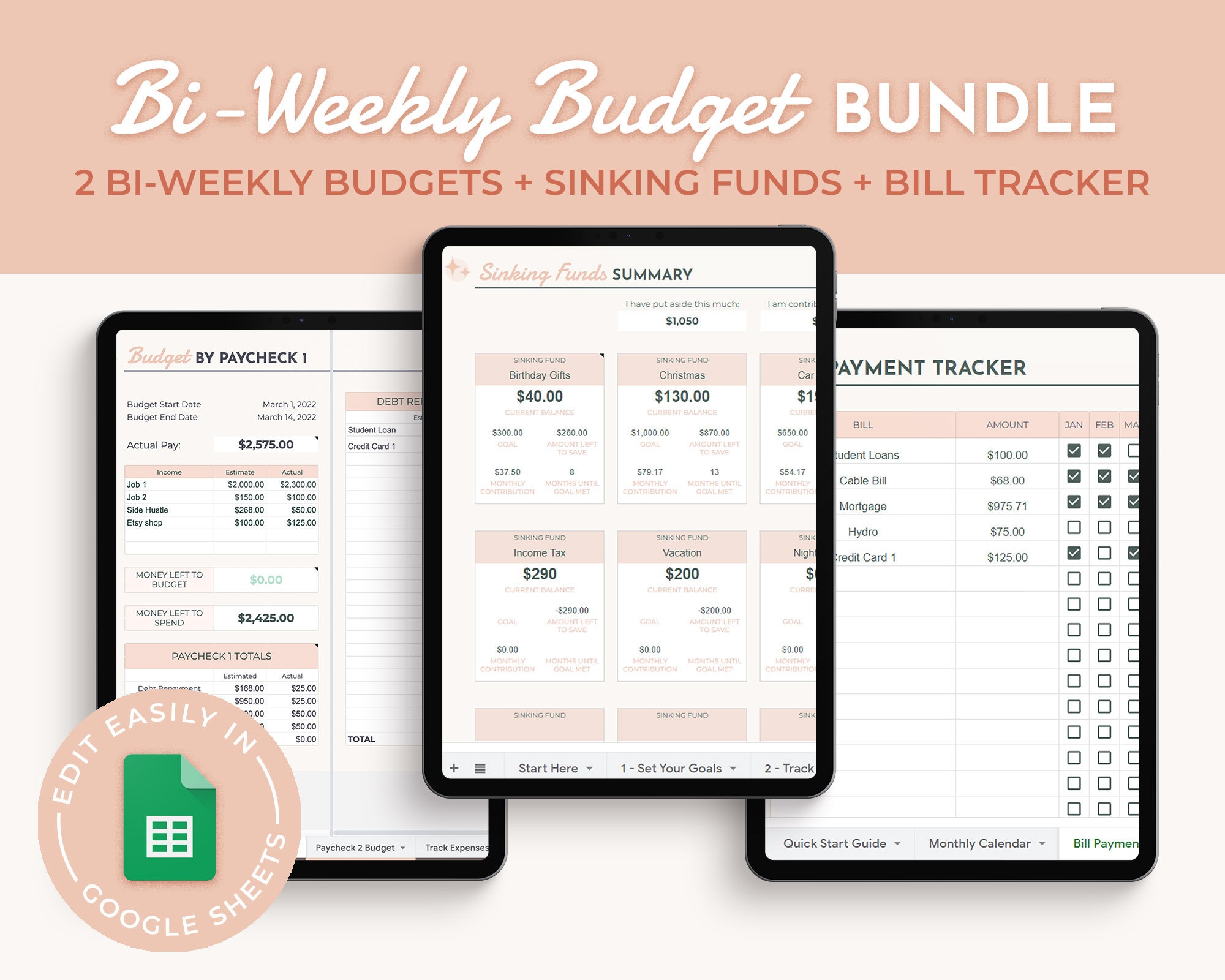 Bi-weekly Budget by Paycheck Spreadsheet Bundle Zero Based - Etsy