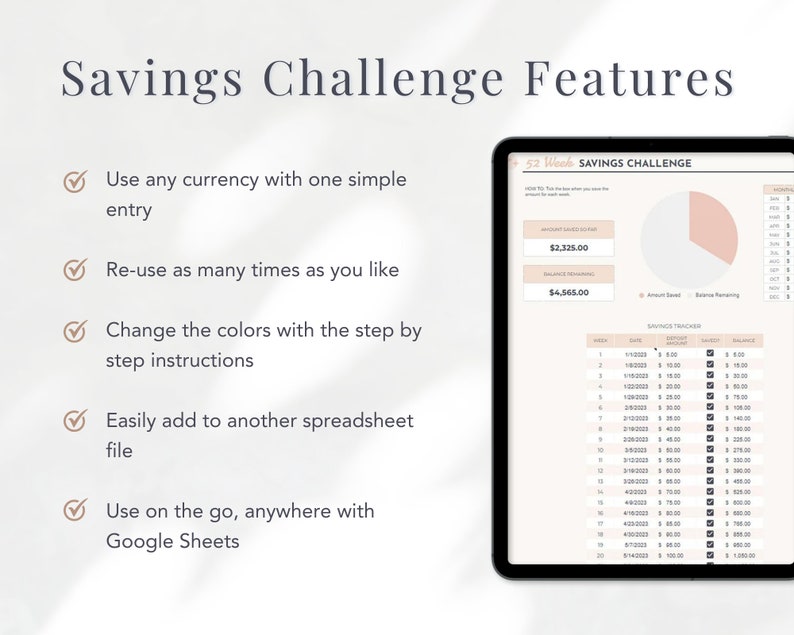 52 Week Money Saving Challenge: Google Sheets Tracker (digital Download ...