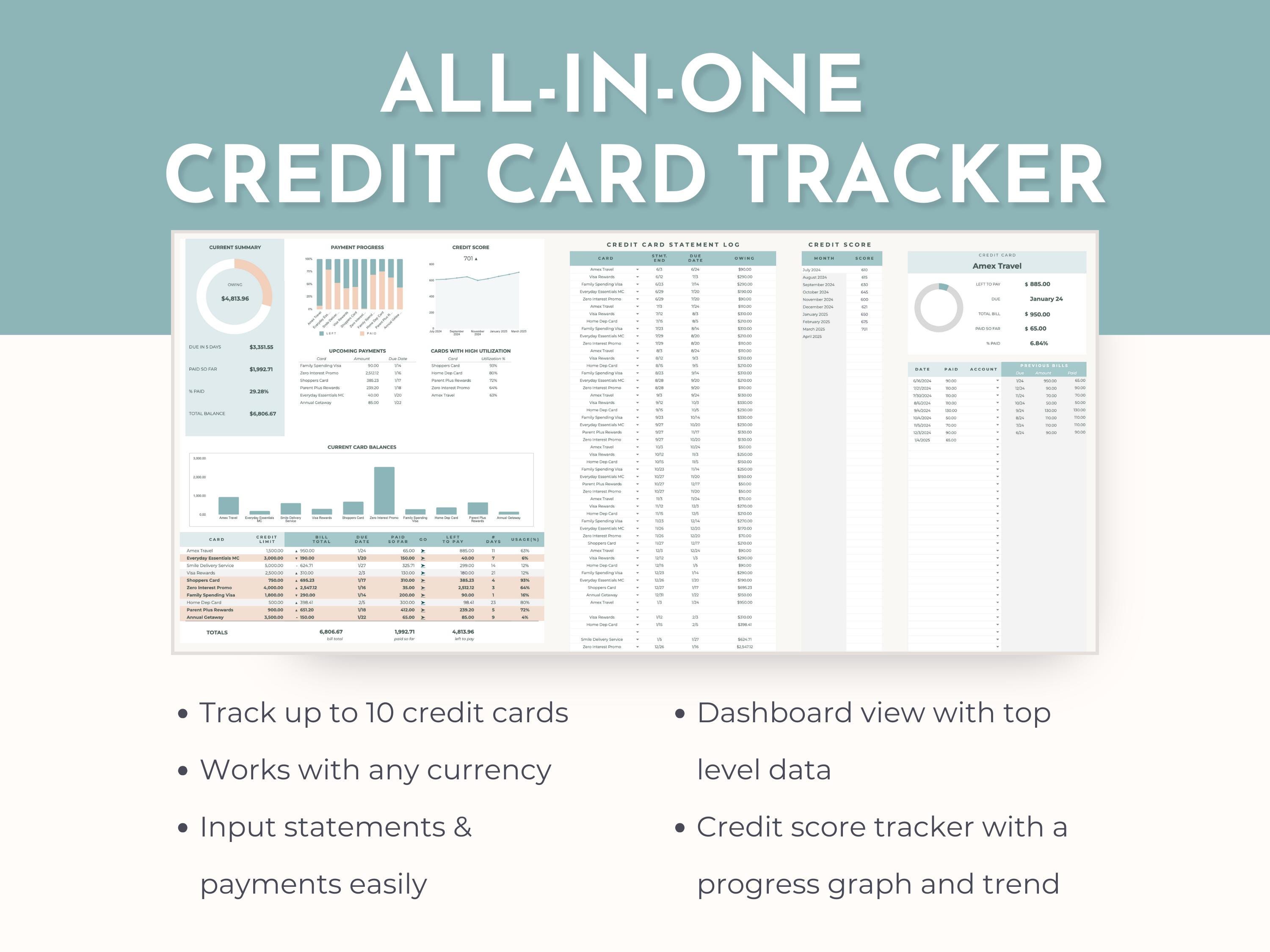 Credit Card Payoff Spreadsheet Excel, Credit Card Tracker Log Template ...