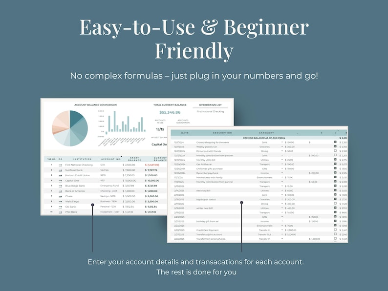 Bank Account Checkbook Register Google Sheets Digital Expense Tracker ...