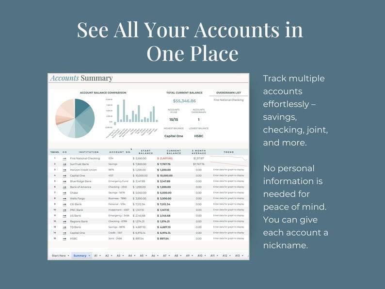Bank Account Checkbook Register Google Sheets Digital Expense Tracker ...