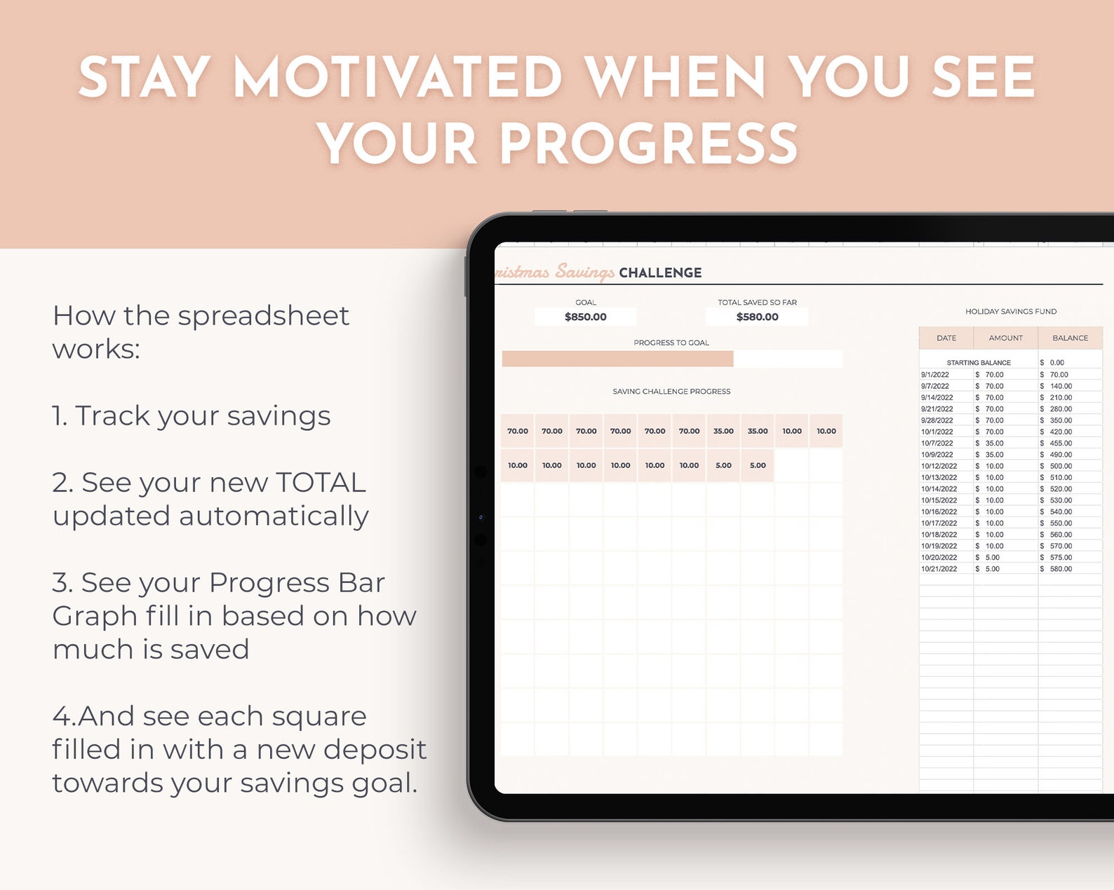 Christmas Savings Challenge: Budget Spreadsheet (excel, Google Sheets ...