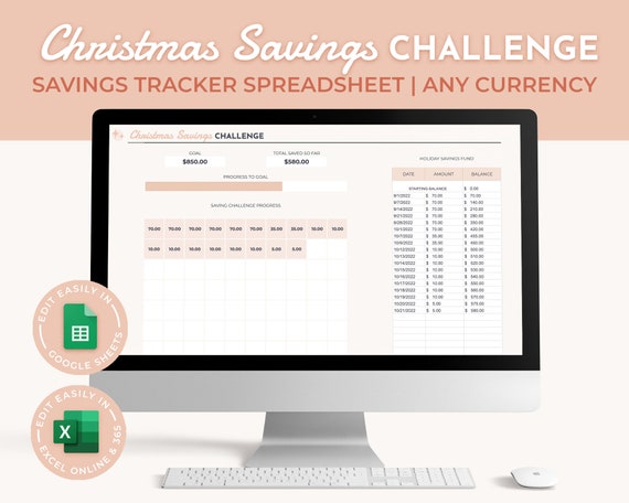Christmas Savings Challenge Budget Spreadsheet Excel Google - Etsy