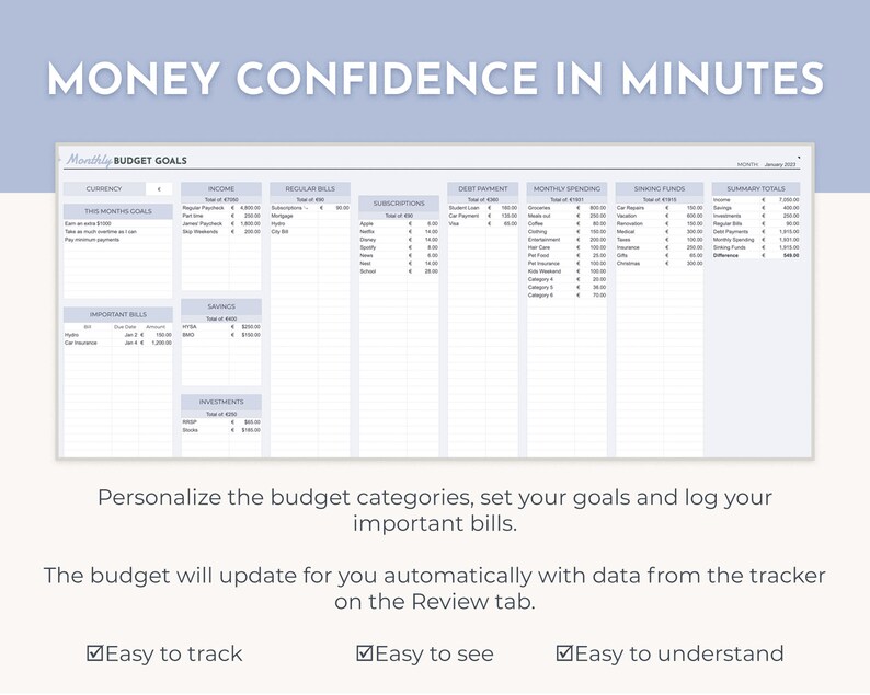 Monthly Budget Spreadsheet for Excel, Google Sheets, Instant Download ...