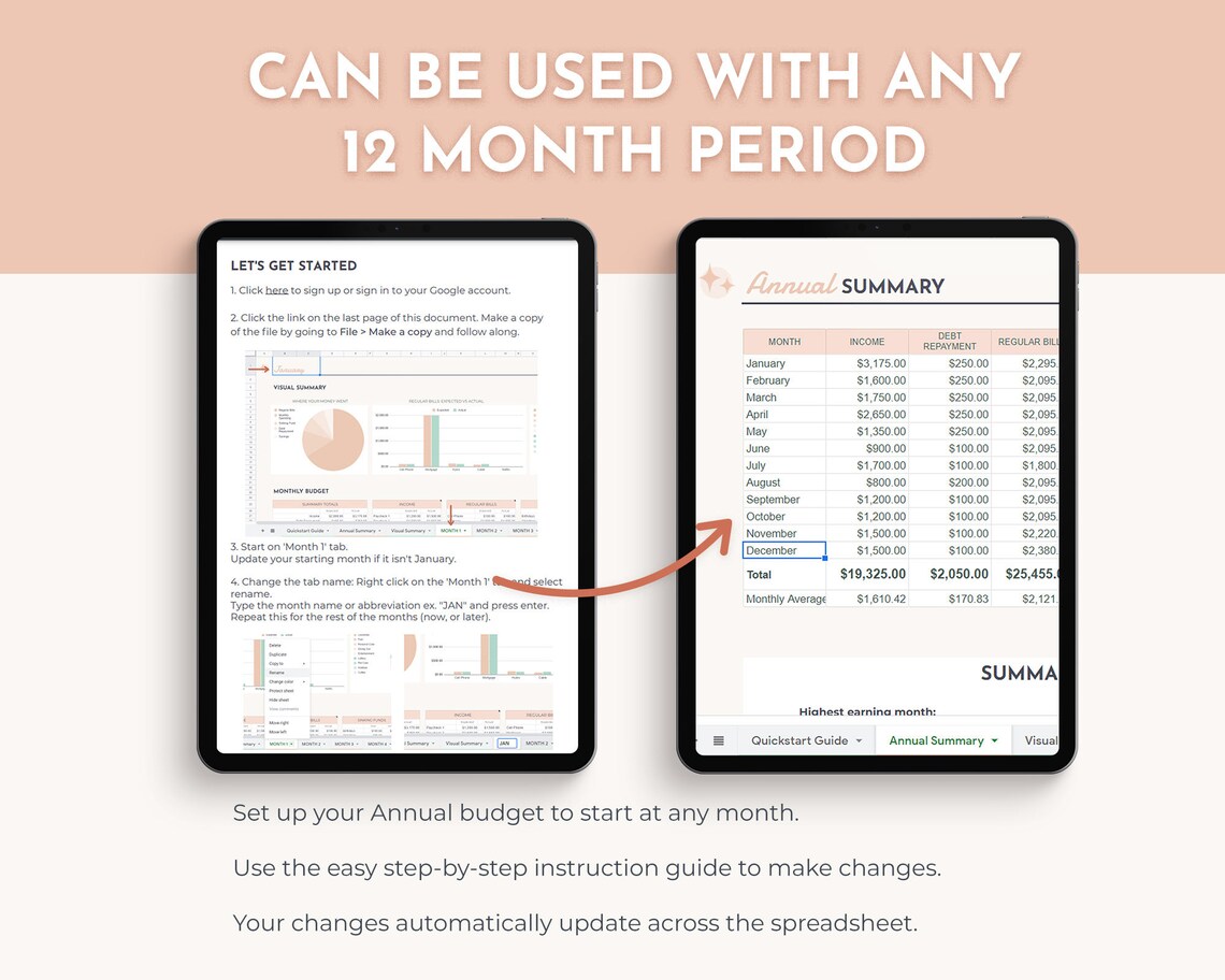 Annual Budget Google Sheets, Personal Finance Dashboard, Yearly Finance ...
