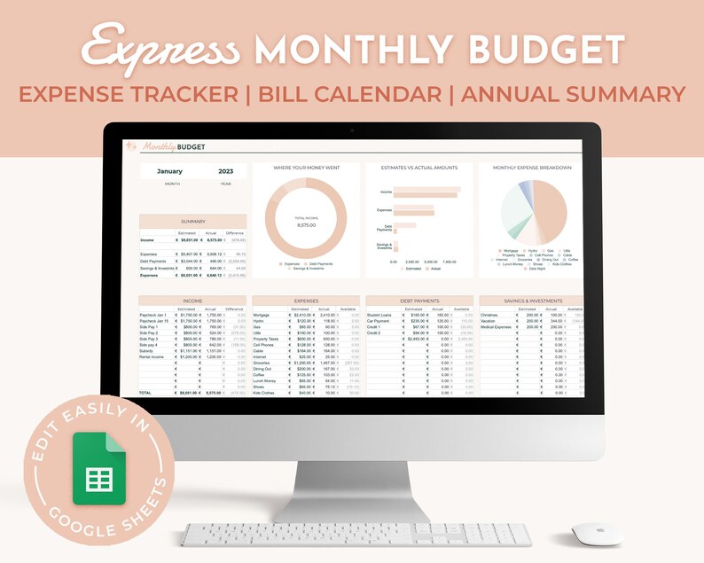 Express Monthly Budget Spreadsheet, Google Sheets Easy Budget Template ...