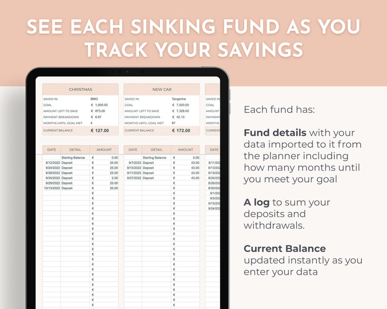 Sinking Funds Tracker Excel, Budget Spreadsheet Google Sheets Excel ...