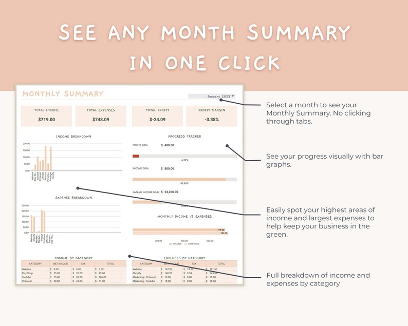 Small Business Bookkeeping, Cute Excel Bookkeeping Spreadsheet, Google ...