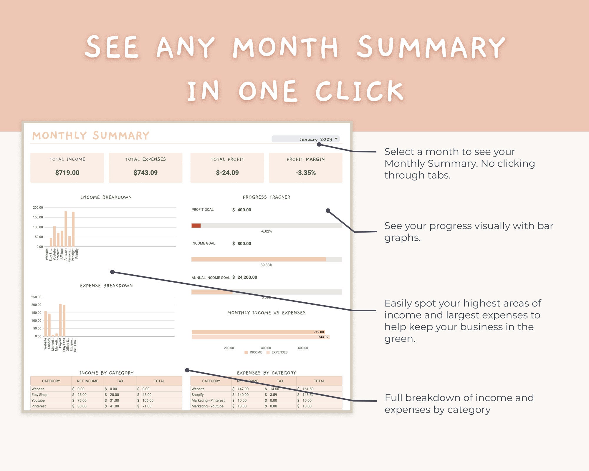 Small Business Bookkeeping, Cute Excel Bookkeeping Spreadsheet, Google ...