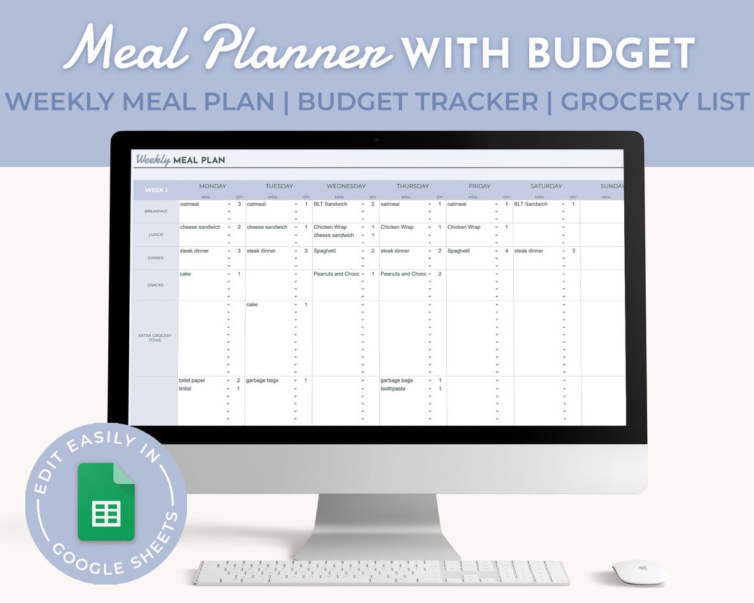 Digital Meal Planner With Shopping List and Budget Instant - Etsy