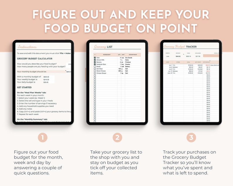 Simple Digital Meal Planner, Grocery List and Budget, Instant Download ...