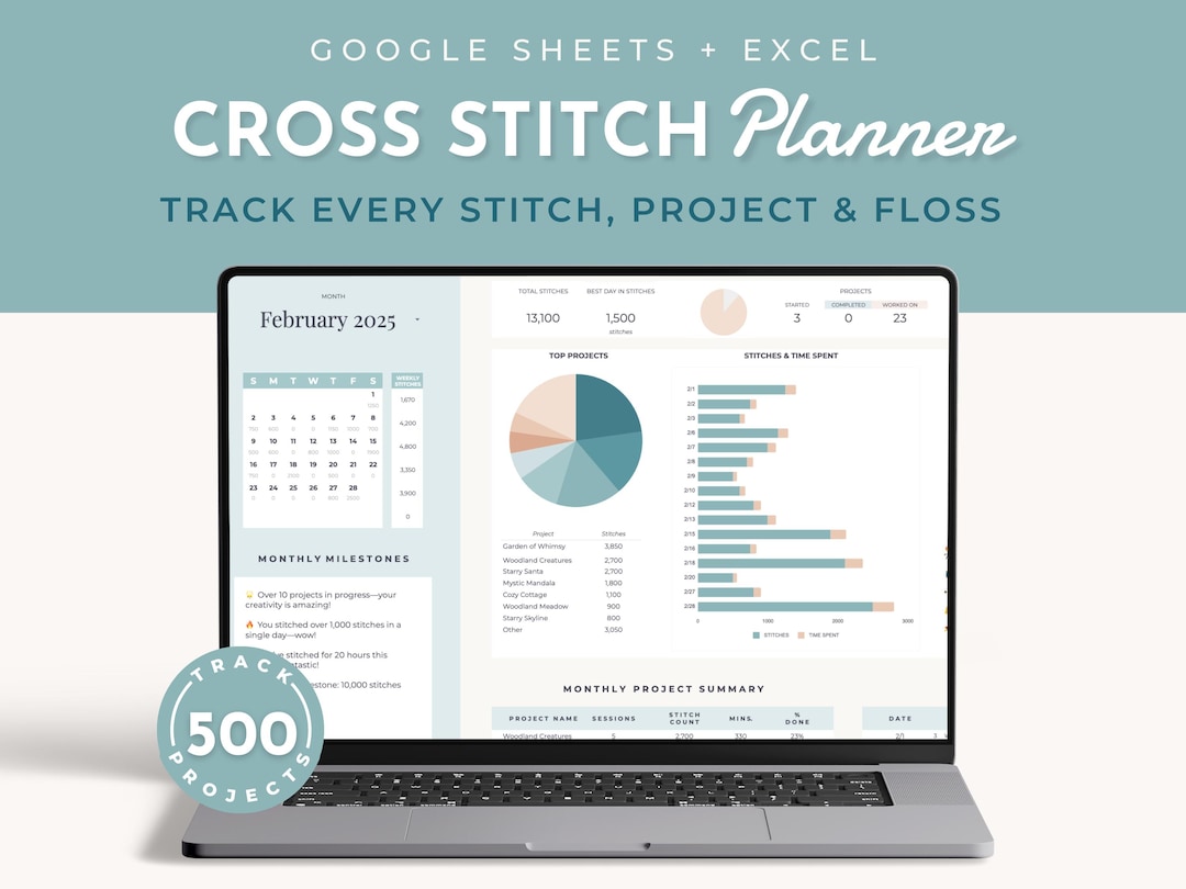 Cross Stitch Project Planner Craft Hobby Habit Tracker WIP Stitching ...