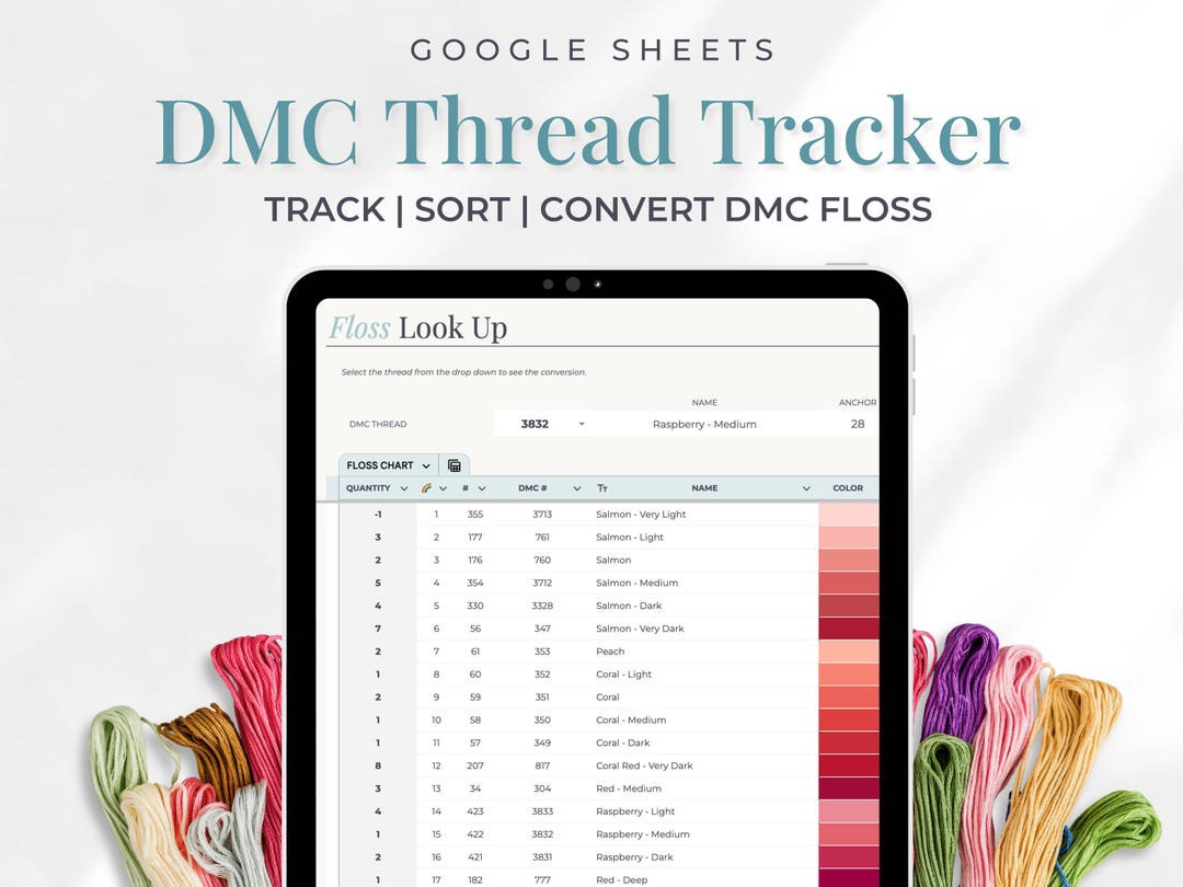 DMC Floss Inventory Tracker, Floss Color Chart Google Sheets ...