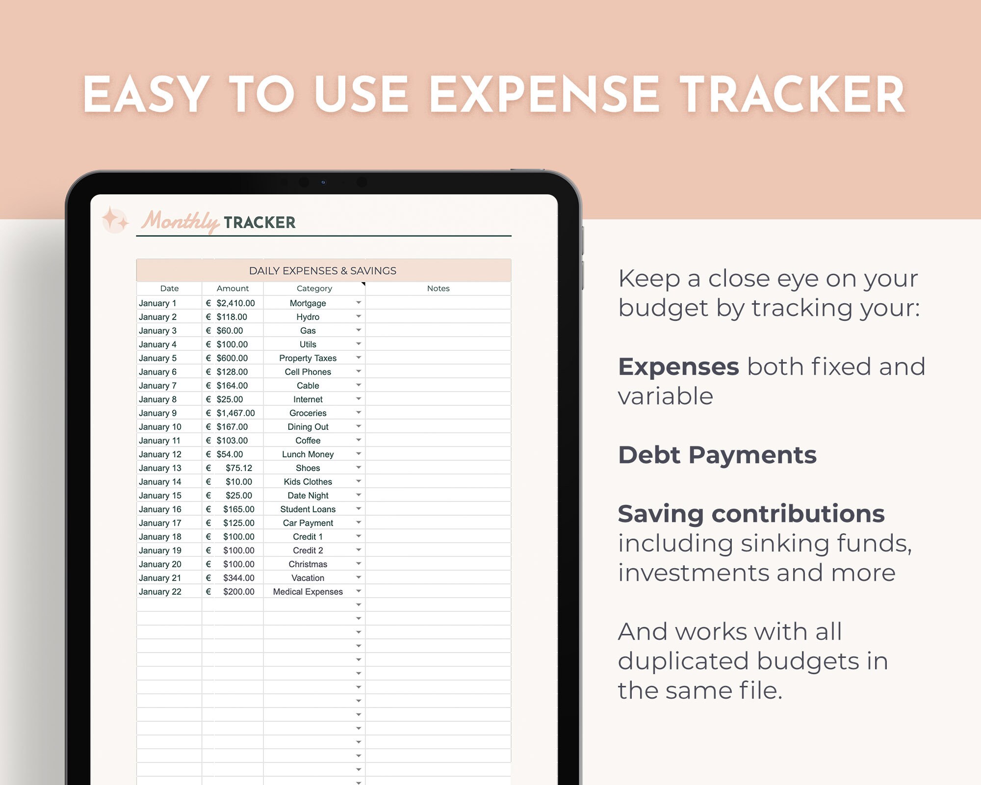 Express Monthly Budget Spreadsheet, Google Sheets Easy Budget Template ...