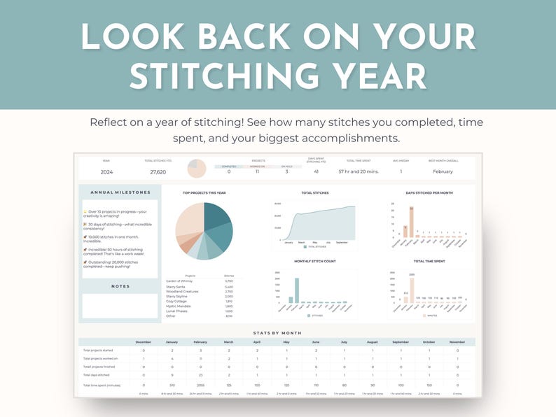 Cross Stitch Project Planner Craft Hobby Habit Tracker WIP Stitching ...