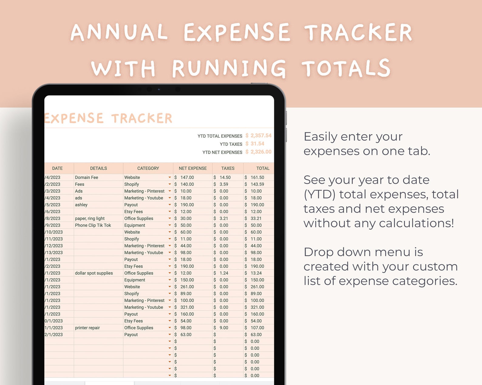 Small Business Bookkeeping, Cute Excel Bookkeeping Spreadsheet, Google ...