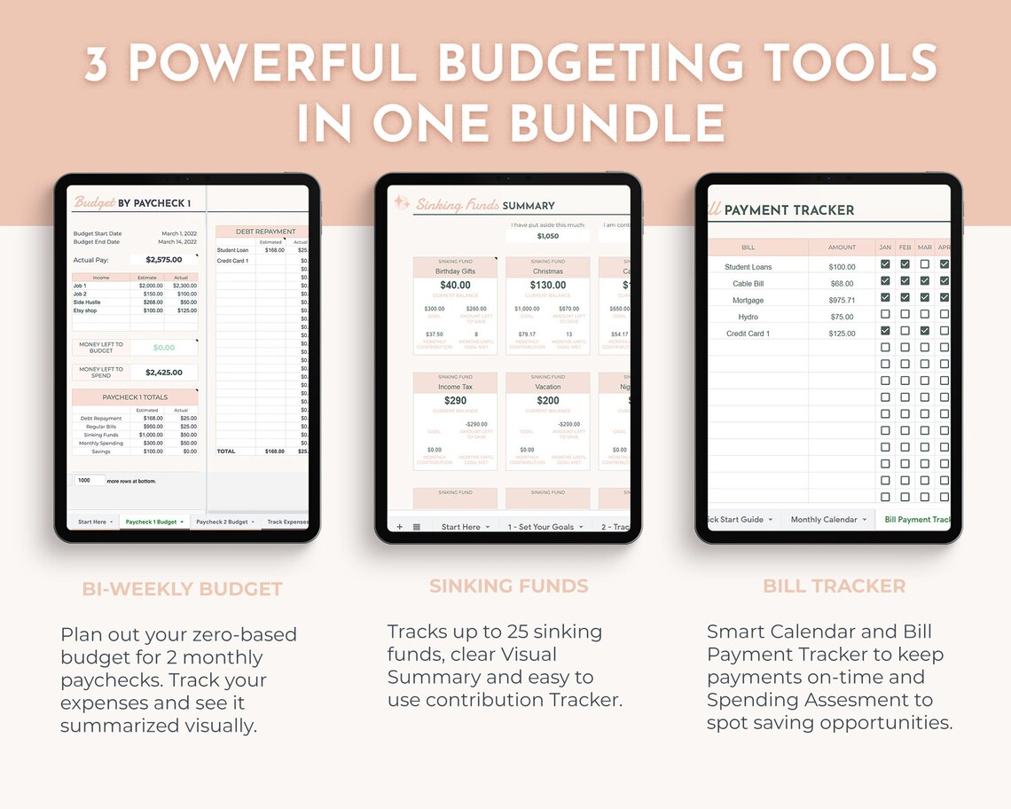 Bi-weekly Budget by Paycheck Spreadsheet Bundle Zero Based - Etsy