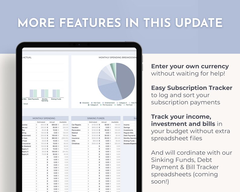 Monthly Budget Spreadsheet for Excel, Google Sheets, Instant Download ...
