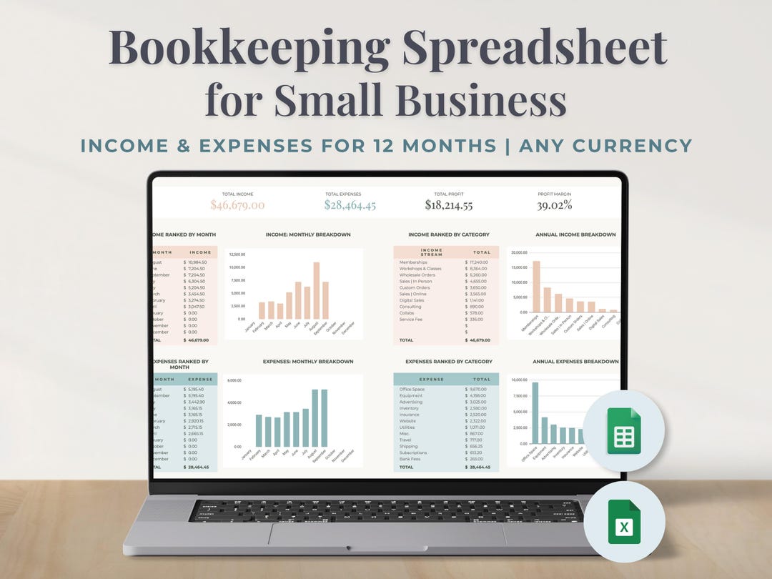 Small Business Bookkeeping Google Sheet, Income Expense Tracker - Etsy