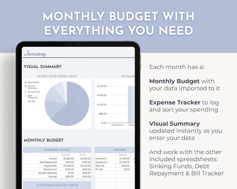 Monthly Budget Planner | Bill Tracker | Expense Tracker | Annual ...