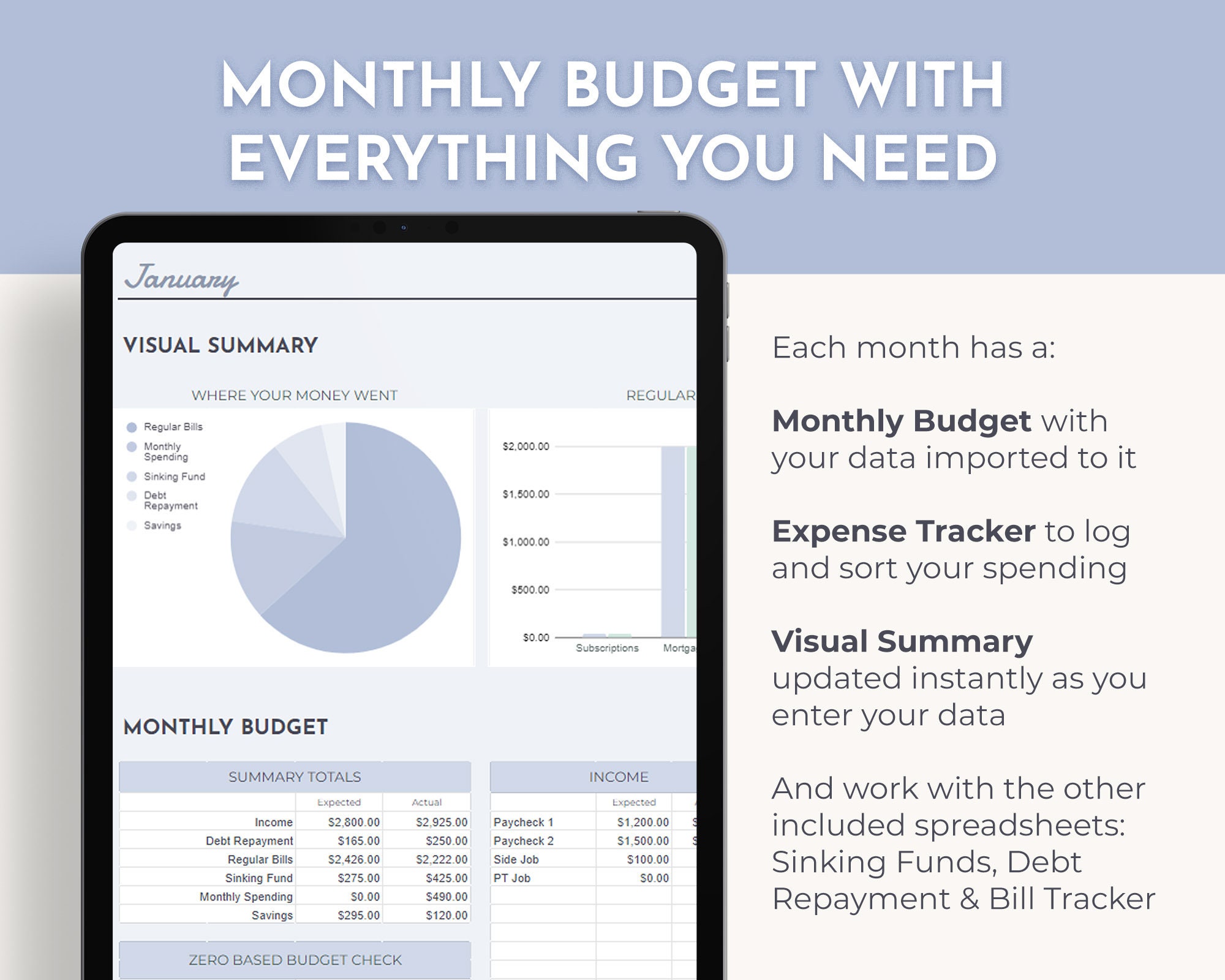 Monthly Budget Planner | Bill Tracker | Expense Tracker | Annual ...