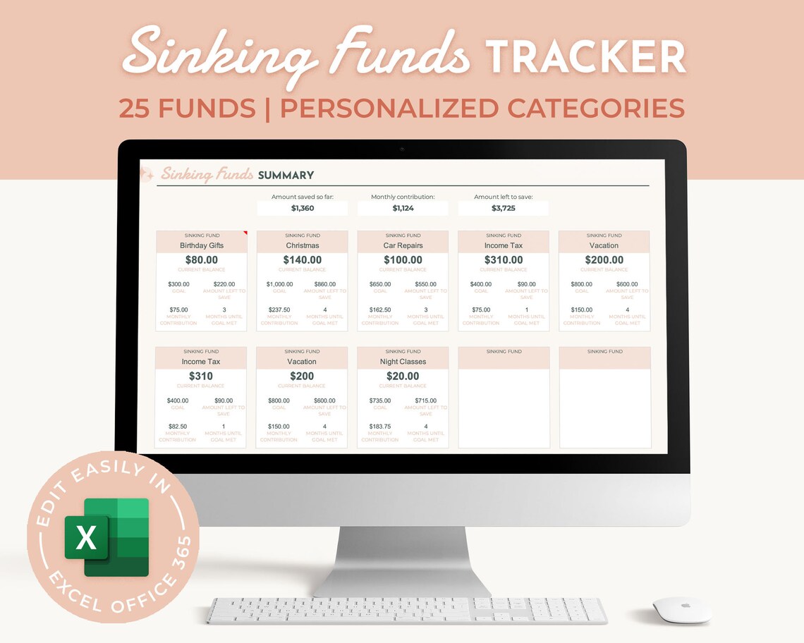 Sinking Funds Tracker Spreadsheet, Excel Budget Spreadsheet, Savings ...