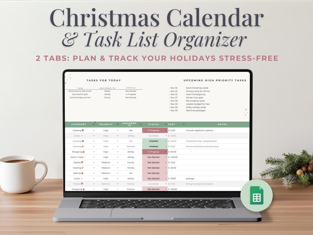 Christmas Planner Google Sheets: Holiday Organizer (digital Download ...